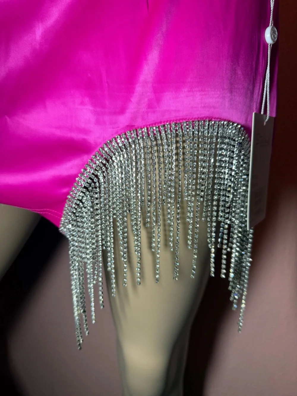 Skirts | Hot Pink Satin Rhinestone Fringe Mini Skirt Festivalraveparty ...